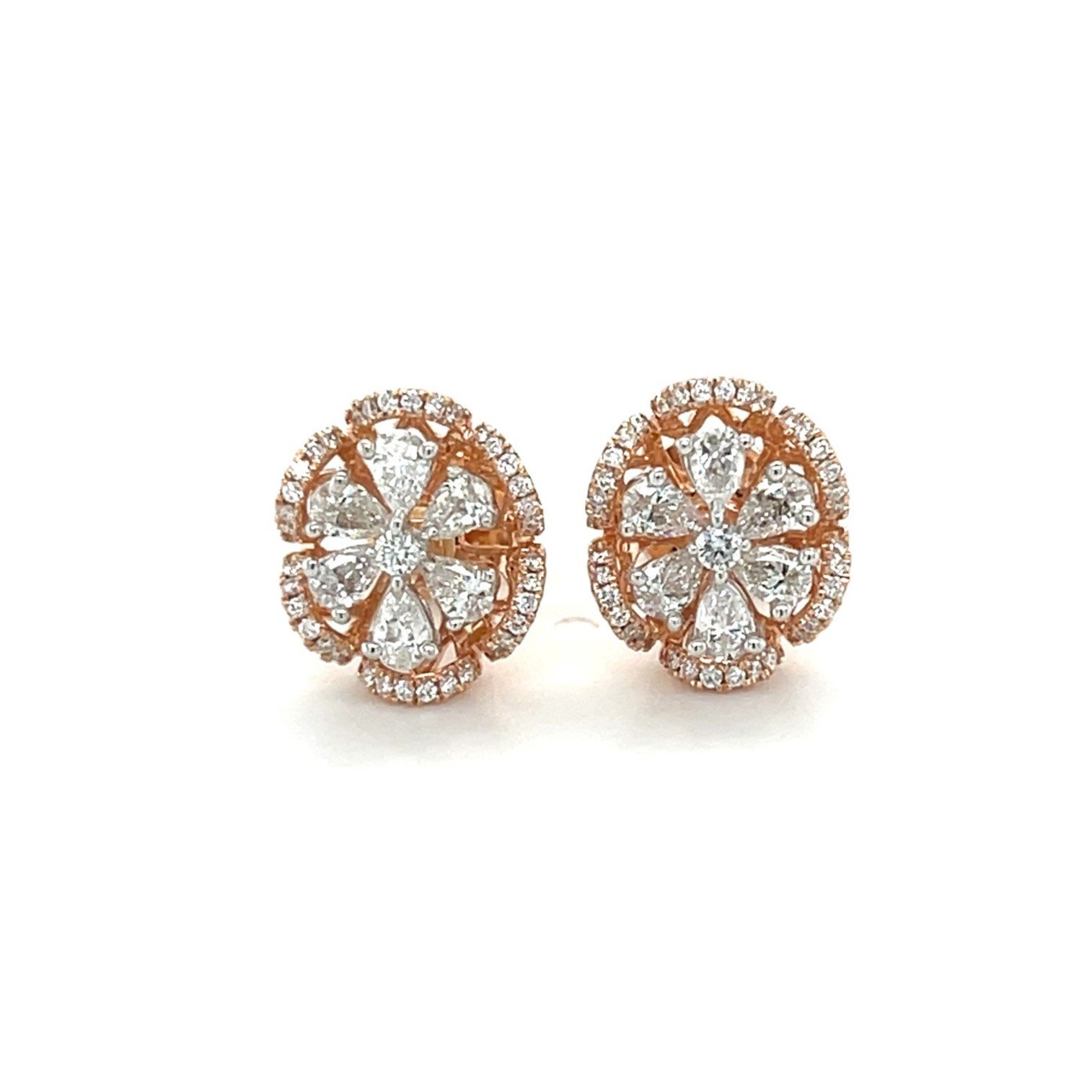Buy quality Elegant 18k Rose Gold Floral Diamond Stud Earrings in Pune